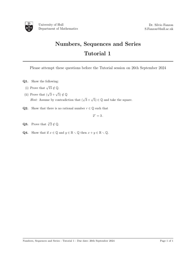 Numbers and Sequences Tutorial 1 | PDF