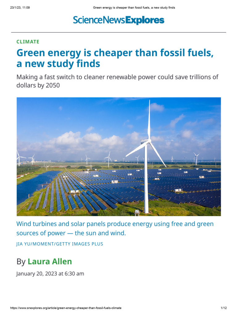 Green Energy Is Cheaper Than Fossil Fuels, A New Study Finds | PDF ...