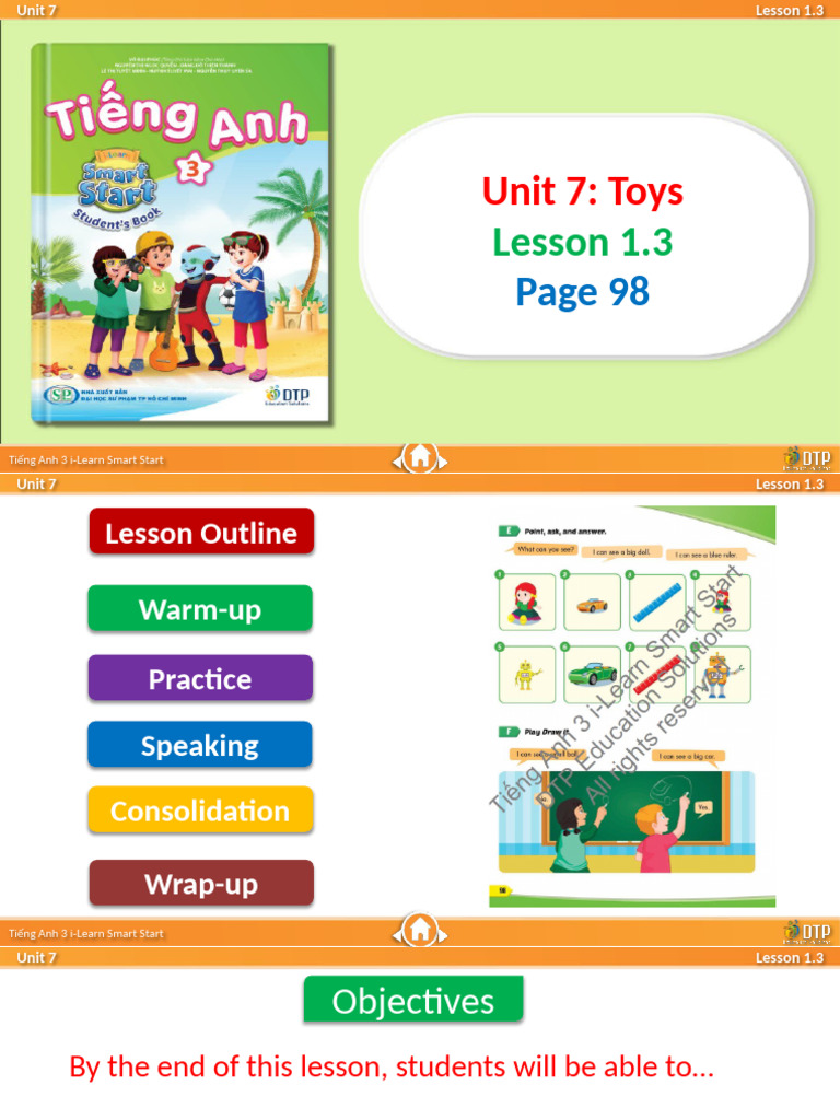 Anh 3 Smart Start Unit 7 - Lesson 1.3 - Page 98 | PDF | Play (Activity) | Toys