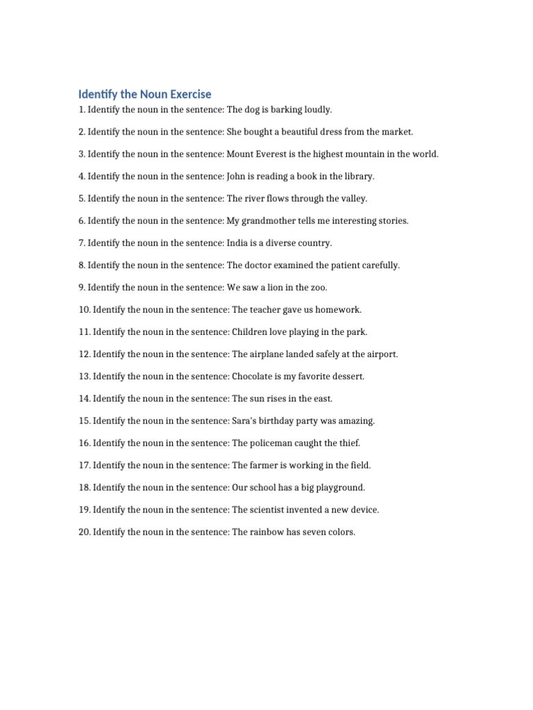 Noun Identification Exercise Guide | PDF