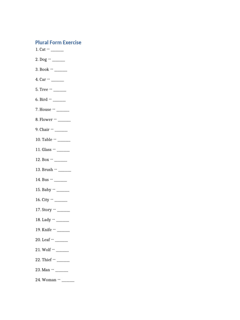 Plural Form Exercise Worksheet | PDF