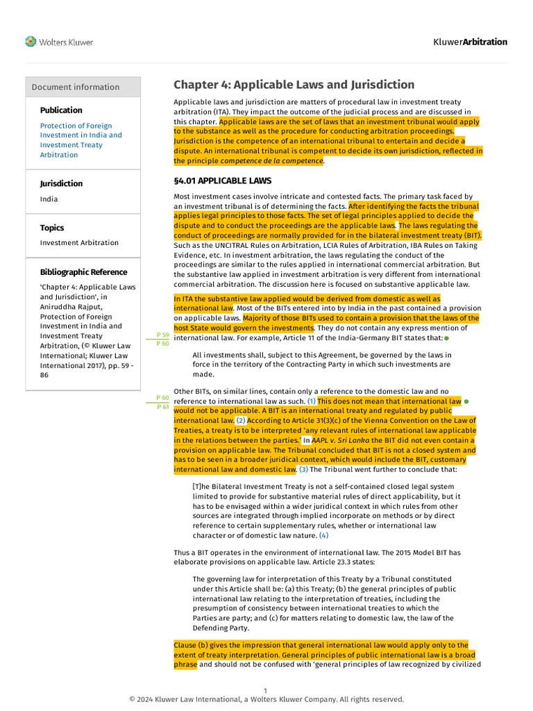 Investment Arbitration Jurisdiction and Law | PDF | International Law ...