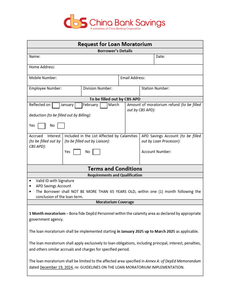 Loan Moratorium Request Form 2025 | PDF | Loans | Personal Finance