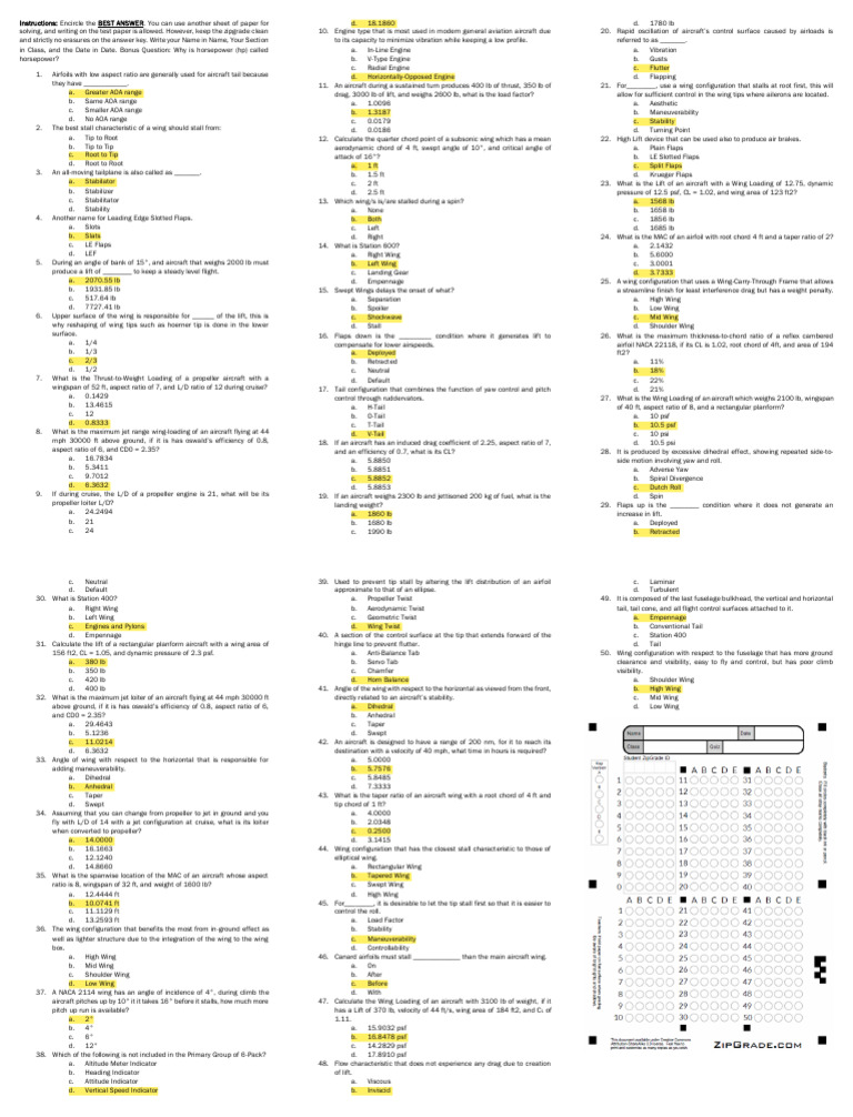 AE 416 Preliminary Examination | PDF | Empennage | Flap (Aeronautics)