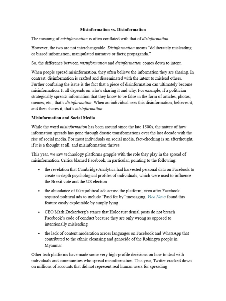 Misinformation vs. Disinformation Explained | PDF | Facebook | Human ...