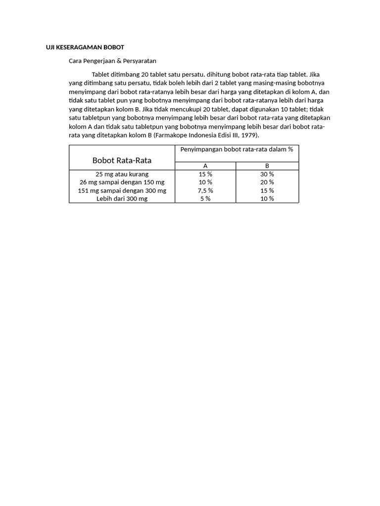 Uji Keseragaman Bobot | PDF