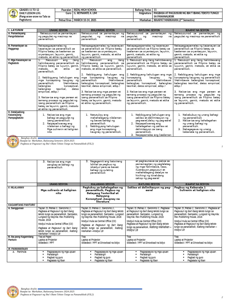 Banghay-Aralin 4 Pagbasa 5 | PDF