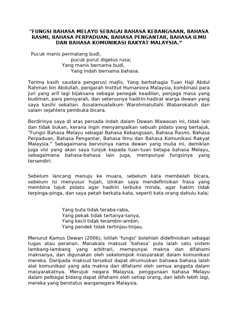 FUNGSI BAHASA MELAYU SEBAGAI BAHASA KEBANGSAAN Contoh6 | PDF