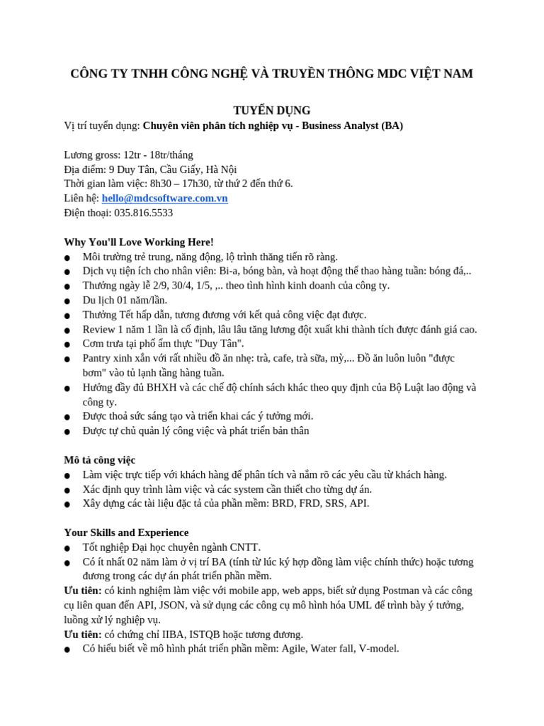 BA Job Description | PDF