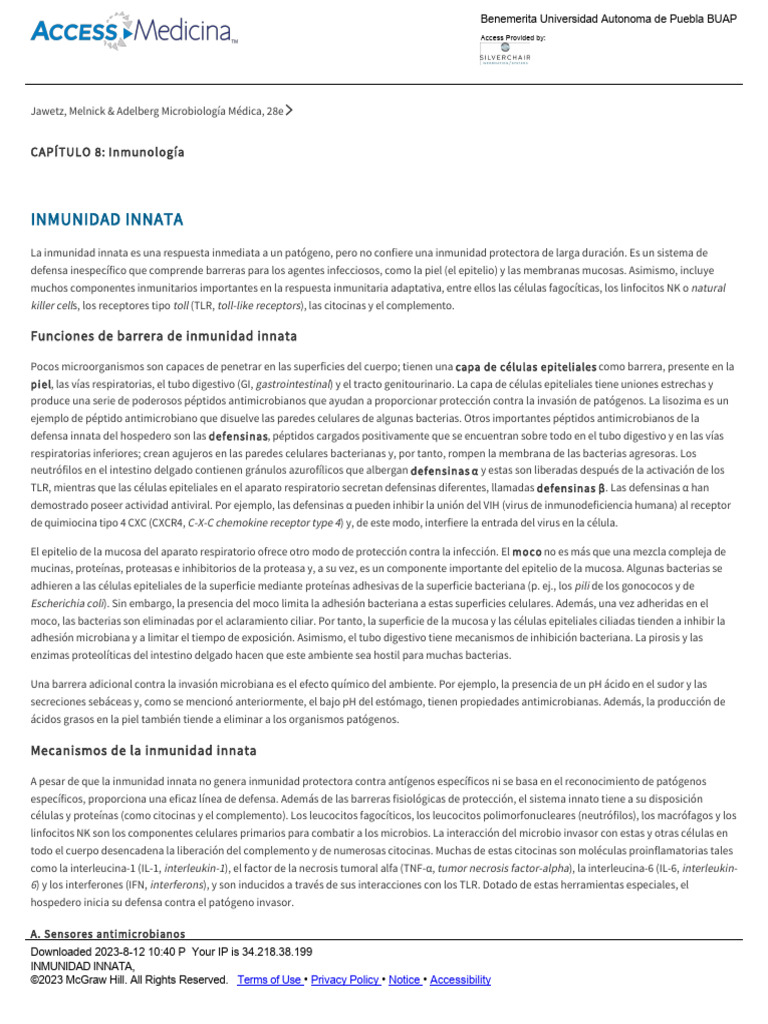 Inmunidad Innata | PDF | Sistema complementario | Sistema inmune