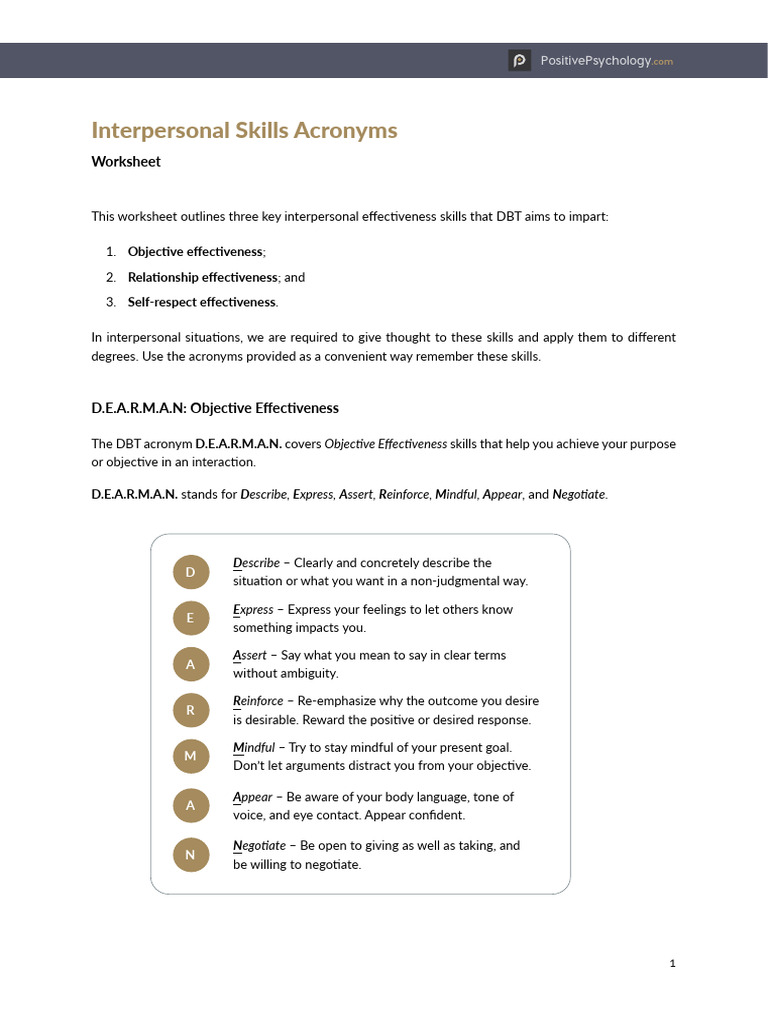 Interpersonal Skills Acronyms | PDF | Dialectical Behavior Therapy ...