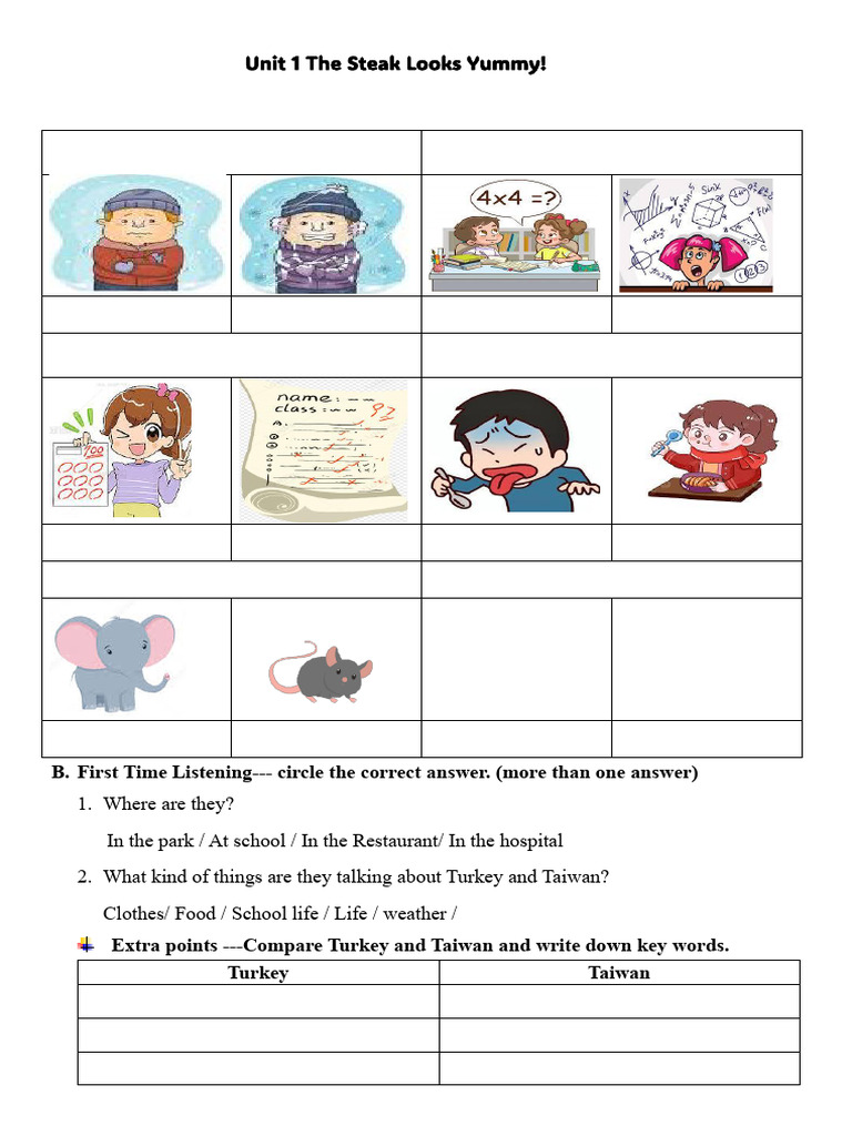 listening worksheet 差異化 | PDF | Steak | Foods