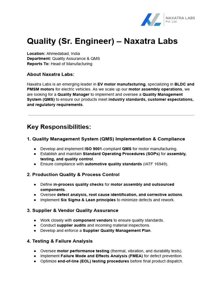 QMS Engineer For Naxatra Labs 1739559369 | PDF | Quality Management ...