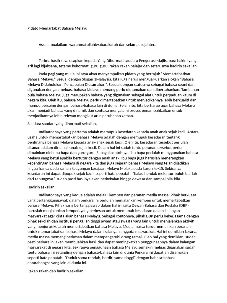Teks Pidato Memartabat Bahasa Melayu | PDF