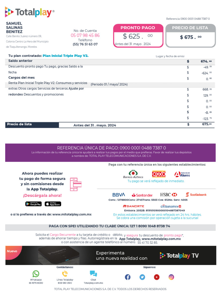 Factura Totalplay: Pago y Detalles | PDF | Telecomunicaciones ...