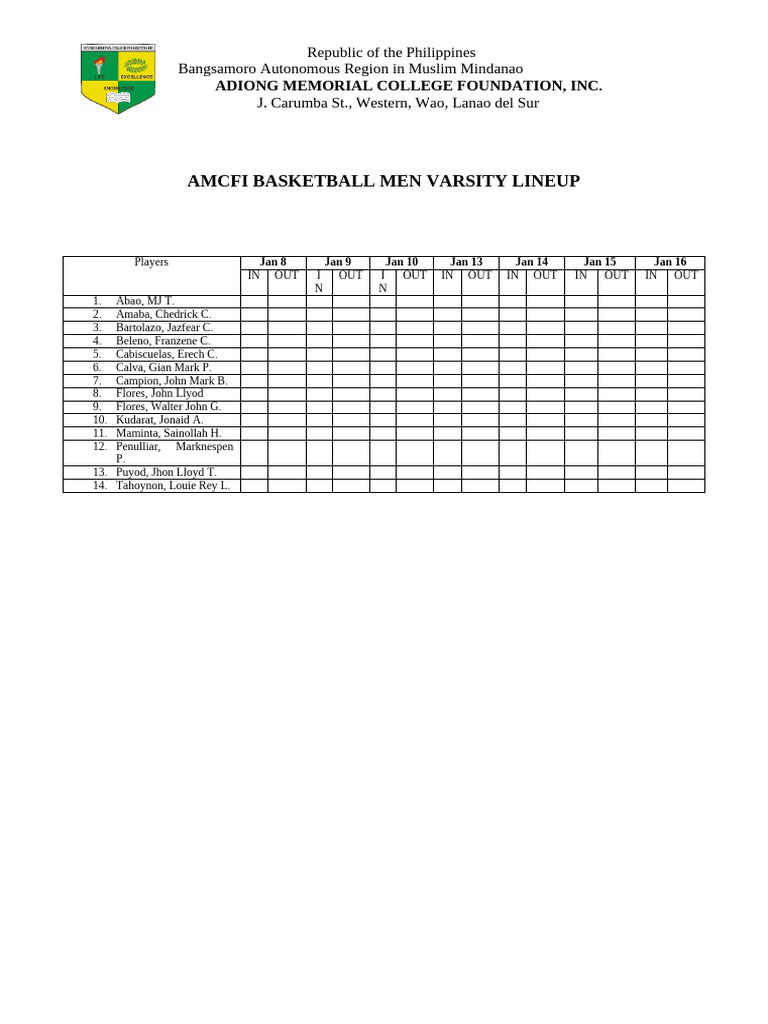Basketball Attendance Sheet | PDF