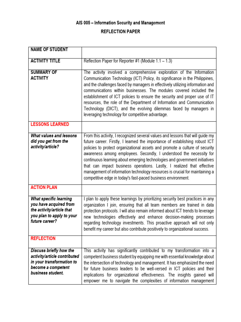 REFLECTION PAPER - Reporter #1 | PDF | Information | Information And ...