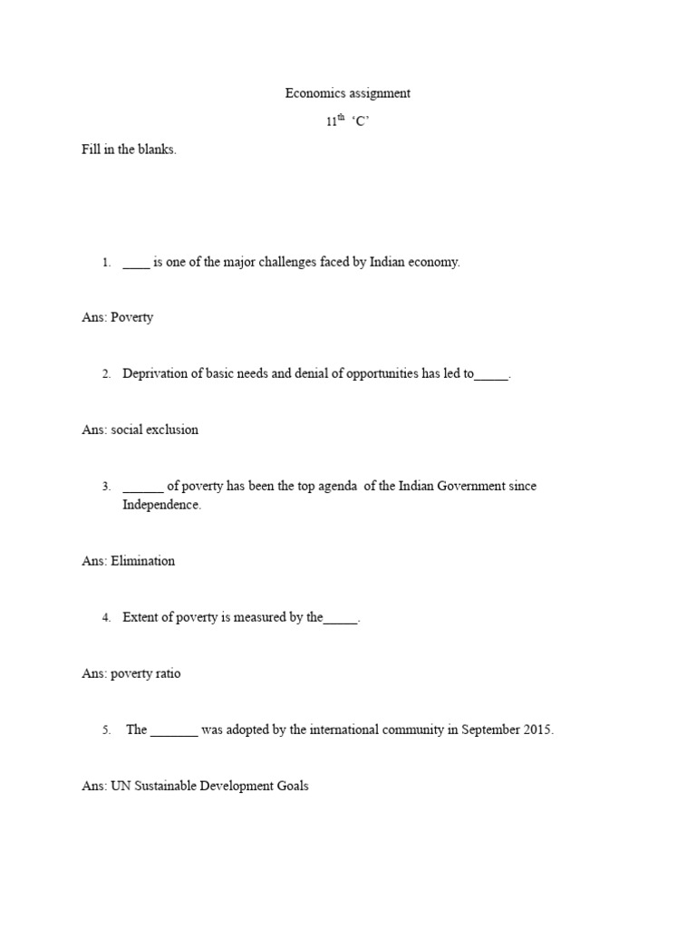 Economics Assignment 11th C | PDF | Poverty | Poverty & Homelessness