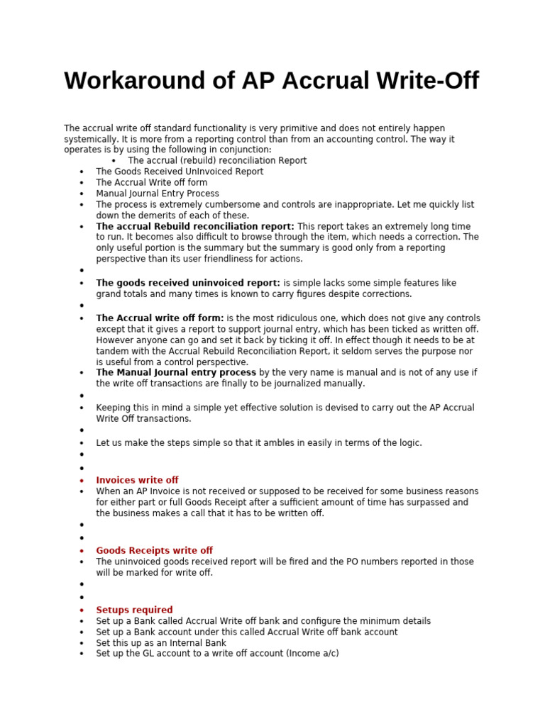 Oracle R12 Accrual Write Off Process Workaround | PDF | Payments ...