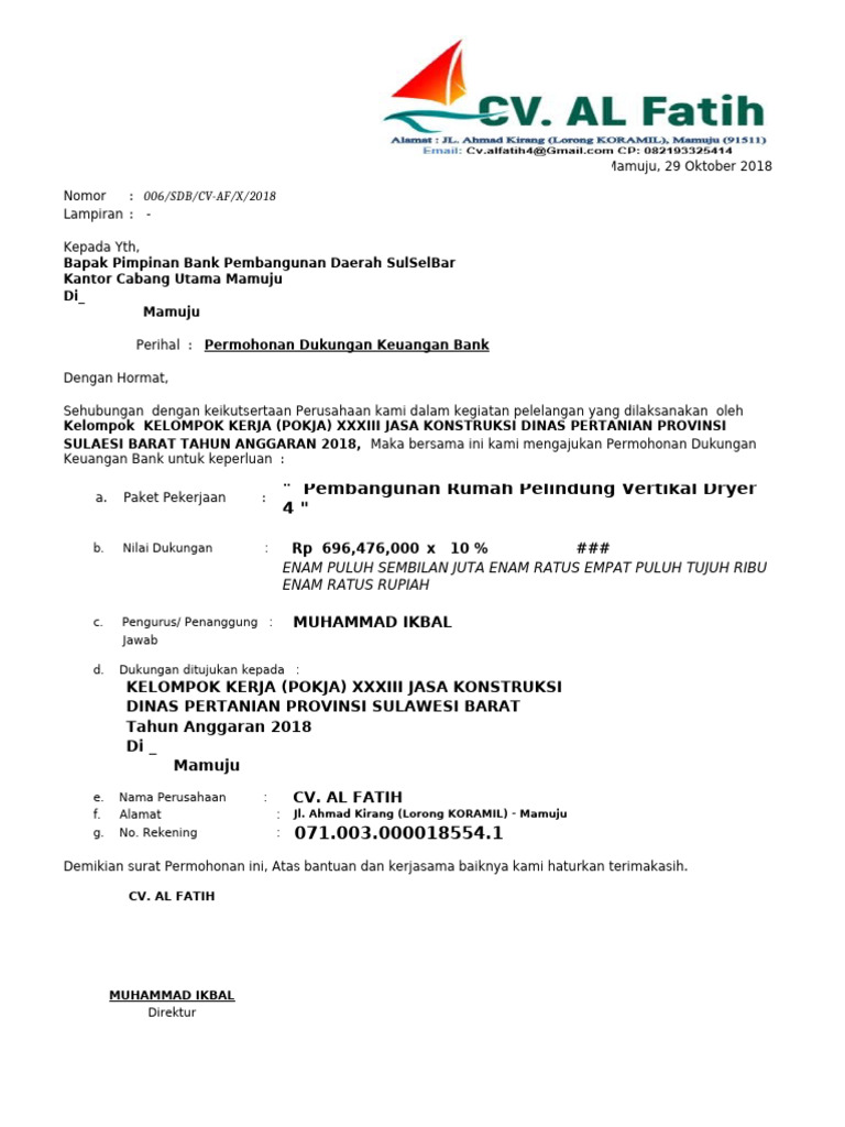 Duk Bank CV. AL FATIH Bojes | PDF