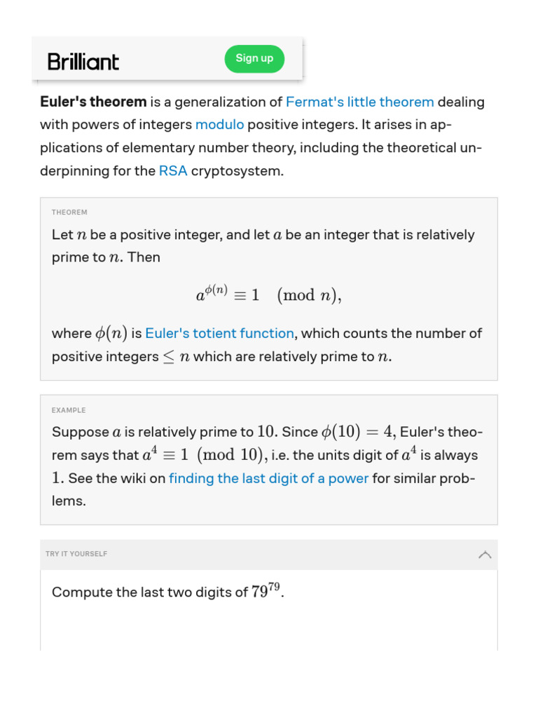 Euler's Theorem - Brilliant Math & Science Wiki | PDF