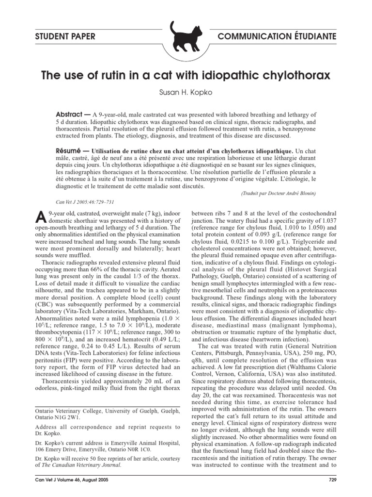 Chylothorax Cat With RX Rutin | PDF | Medical Specialties | Clinical ...