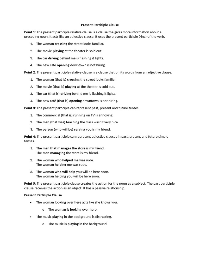 Present and Past Participle Clauses | PDF | Linguistics | Grammar
