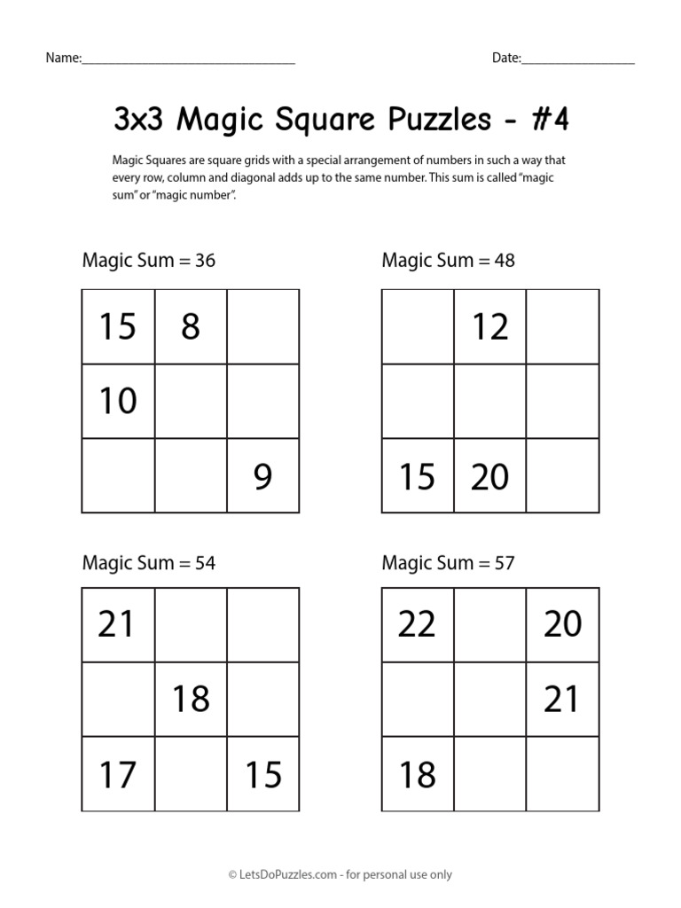 3x3 Magic Square Puzzle Solutions | PDF