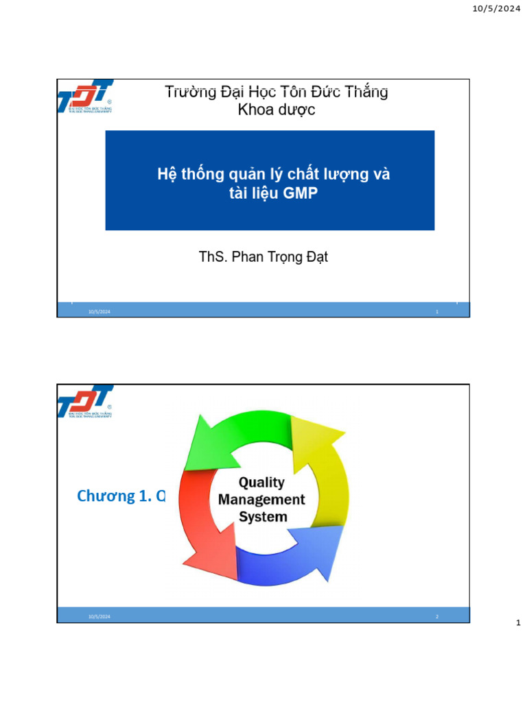 Chương 2. Hệ Thống Quản Lý Chất Lượng Và Tài Liệu GMP 2 | PDF