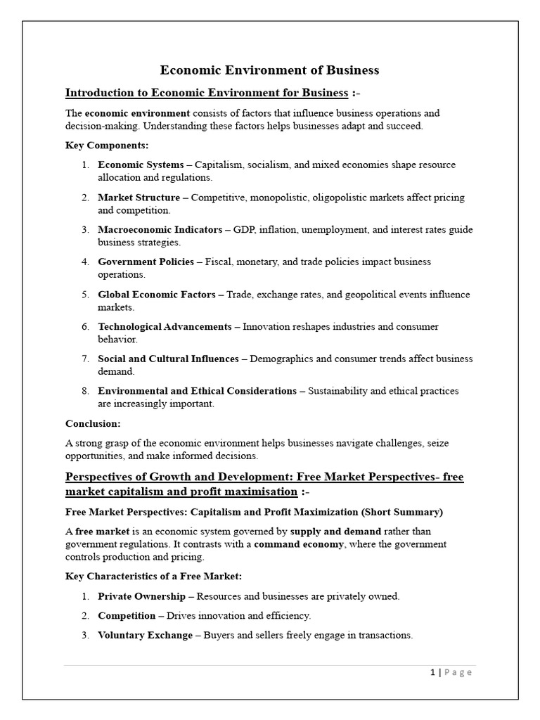 Economic Environment of Business Module-1 | PDF | Economics | Capitalism