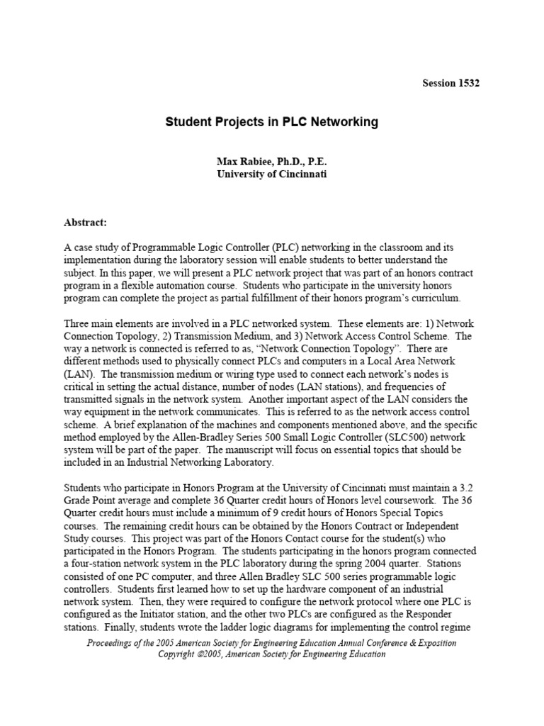 Student Projects in PLC Networking | PDF | Programmable Logic ...
