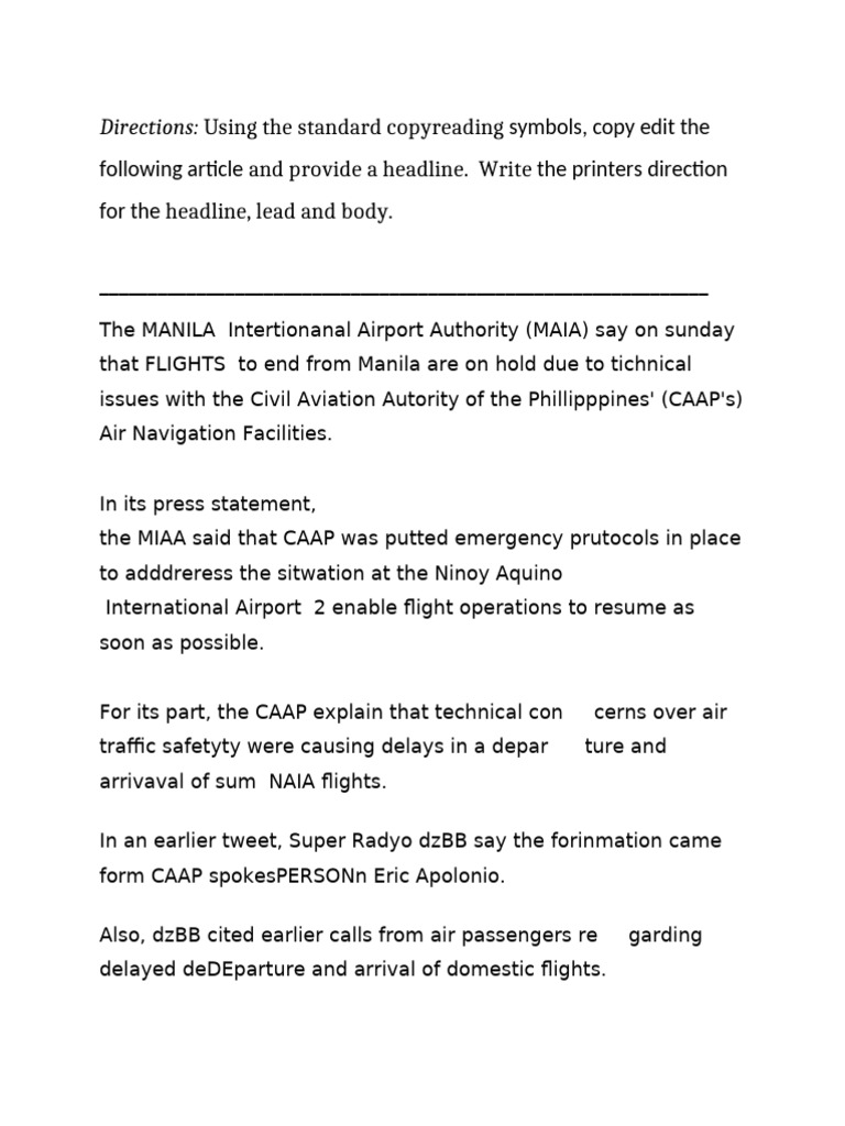 Copyreading Exercise English Secondary | PDF | Aviation | Transport