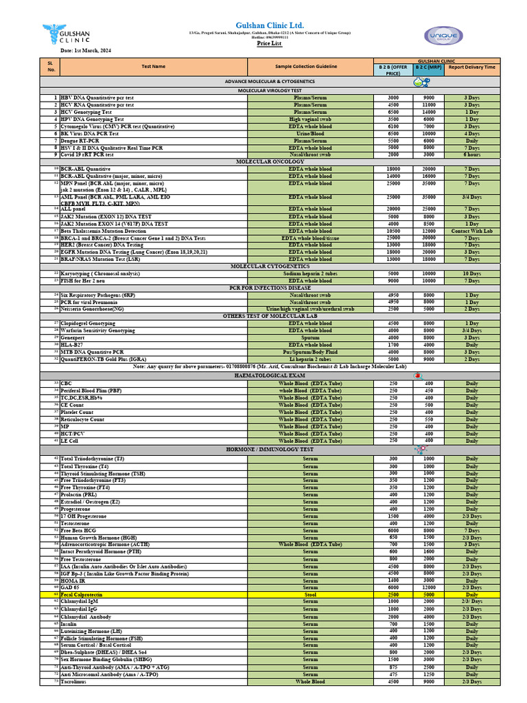 B2B & B2C PRICE LIST | PDF | Blood Plasma | Medical Specialties