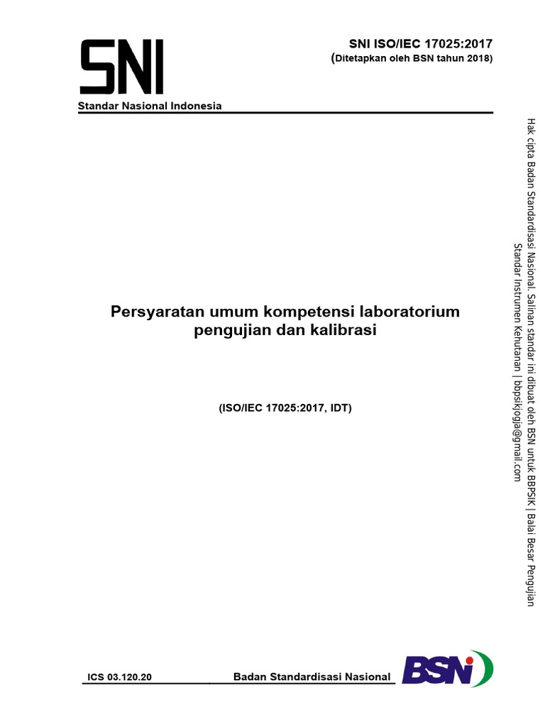 SNI ISO IEC 17025 2017 2018 Persyaratan Umum Kompetensi Laboratorium 2 1 | PDF