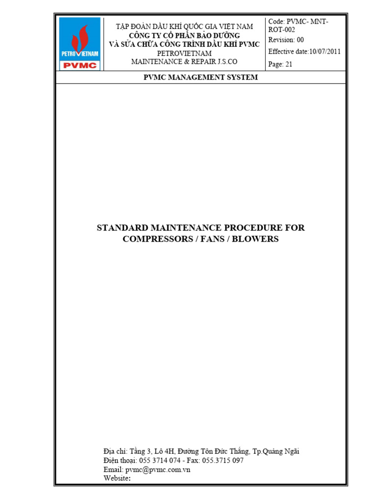 PVMC - MNT-ROT-002 - STMP For Comps&Fans&Blowers | PDF | Safety | Mechanical Engineering