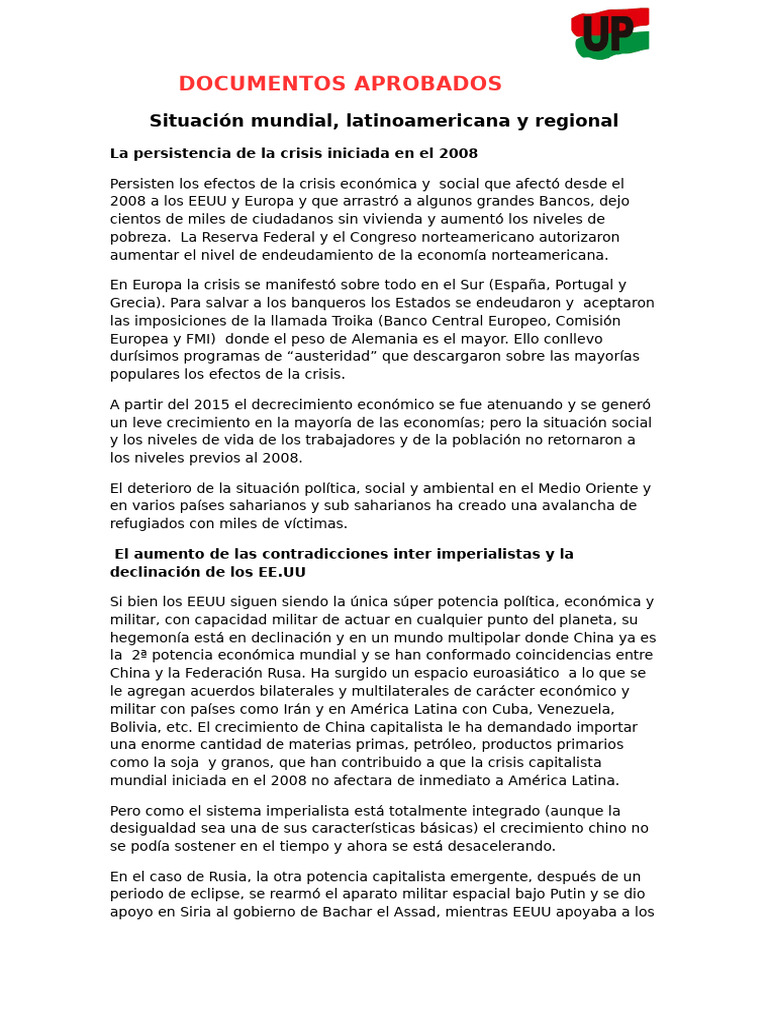 Documentos Aprobados 7 Encuentro UP | PDF | Venezuela | America latina