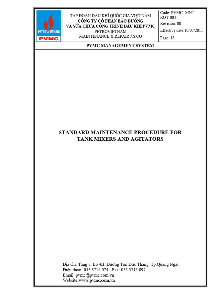 PVMC - MNT-ROT-004 - STMP For Tank Mixers and Agitators | PDF | Bearing ...
