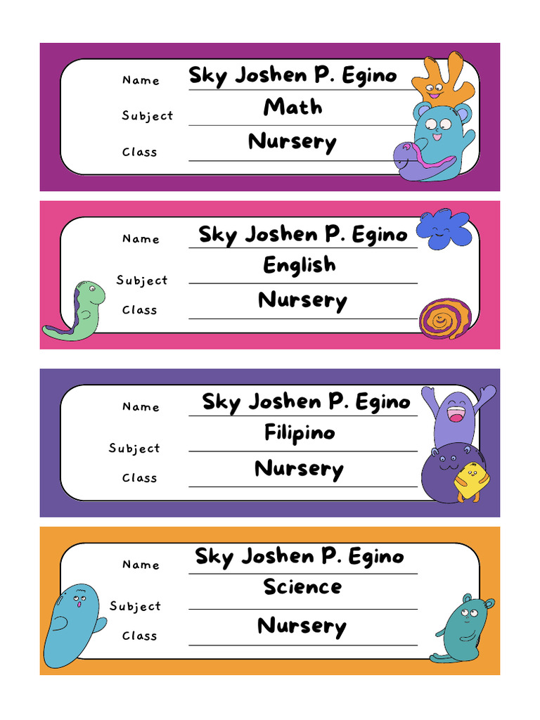 Colorful Playful Monsters Student Name Label | PDF