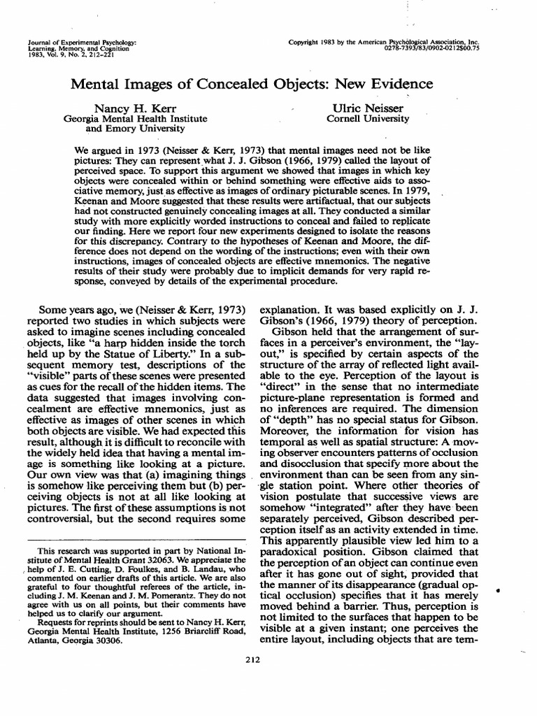 Mental Images of Concealed Objects: New Evidence: Nancy H. Kerr | PDF ...