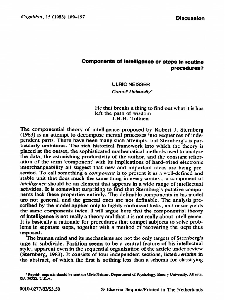 Components of Intelligence or Steps in Routine Pmcedures?: Cognition ...