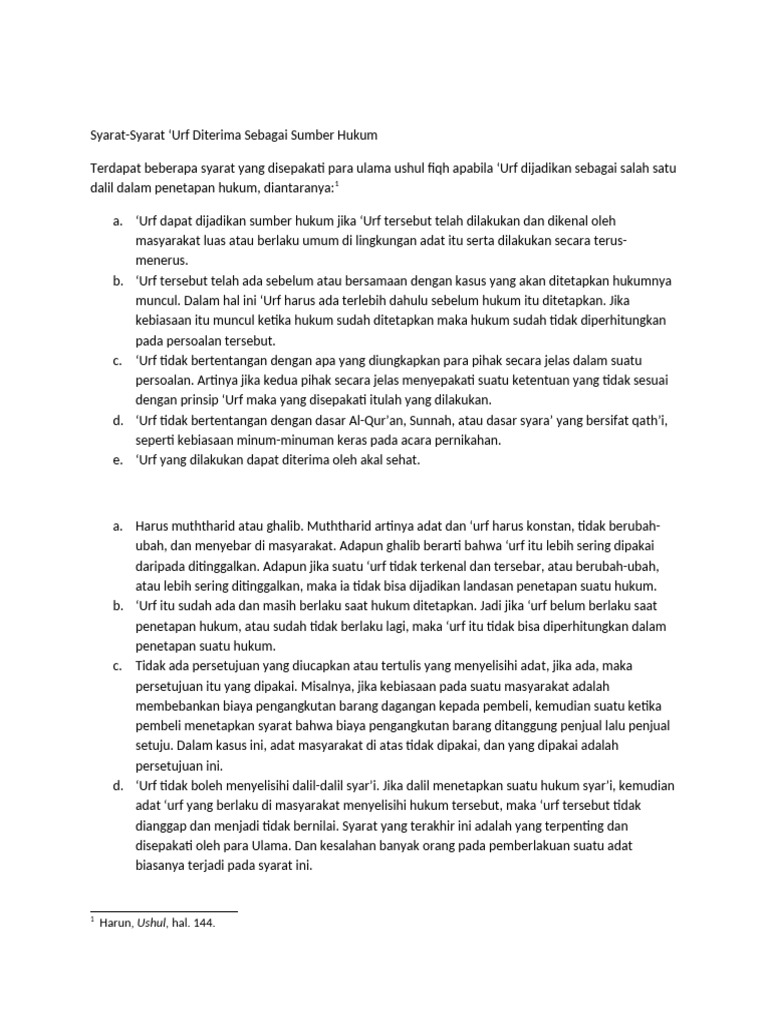 Syarat ‘Urf Sebagai Sumber Hukum | PDF