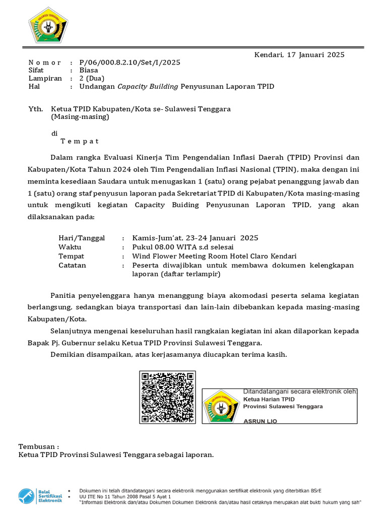 Undangan Capacity Building Penyusunan Laporan TPID | PDF