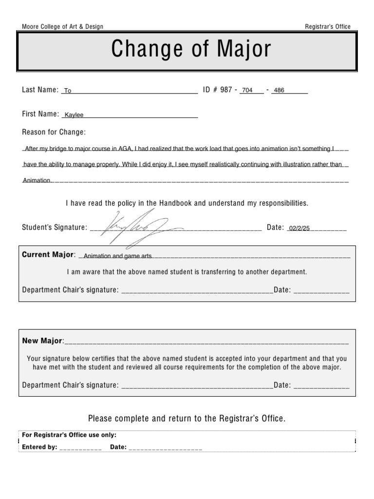 Change of Major Form | PDF
