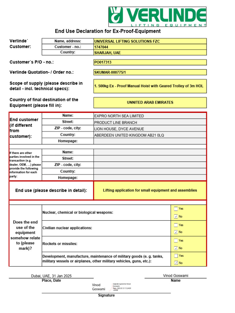 End Use Declaration_Hoist | PDF | Military Technology | International ...