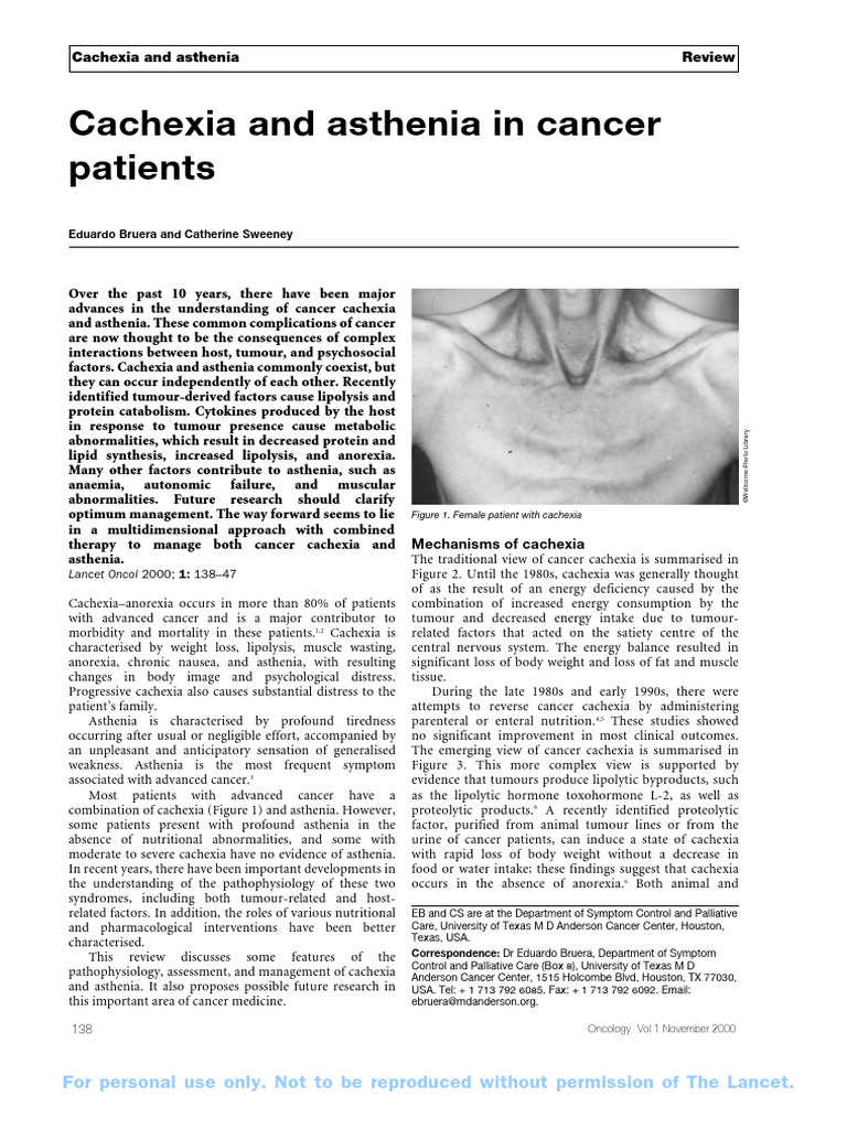 2000 - Cachexia and Asthenia in Cancer Patients | PDF | Cancer | Appetite