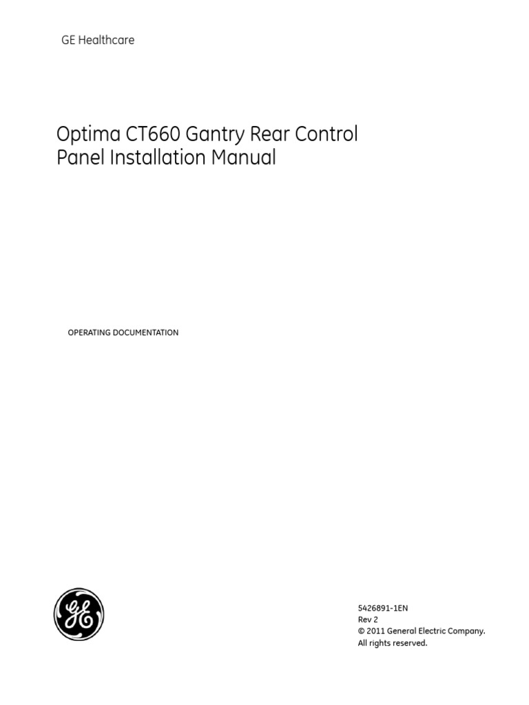 Optima CT660 Gantry Rear Control Panel Installation Manual: GE ...