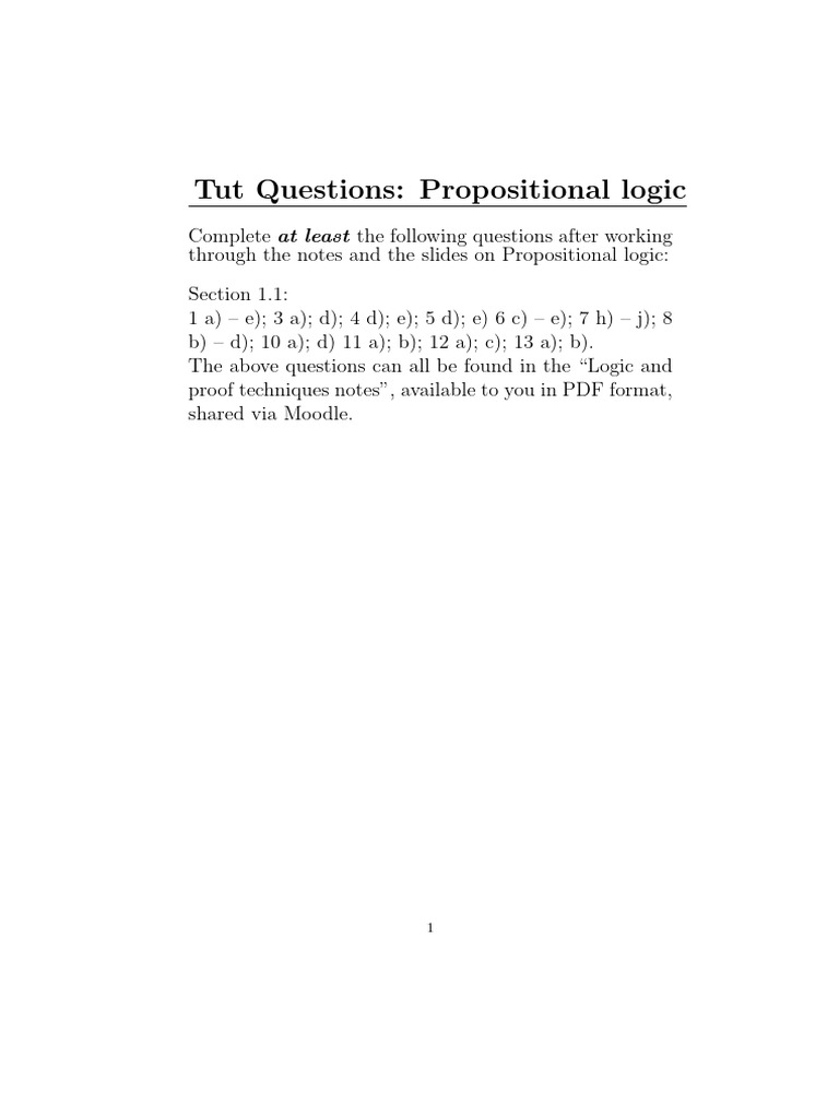 Tut Questions Propositional Logic | PDF