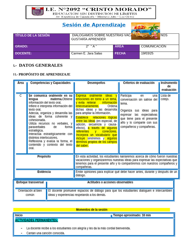 Diálogo sobre Vacaciones y Aprendizajes | PDF | Aprendizaje | Lingüística