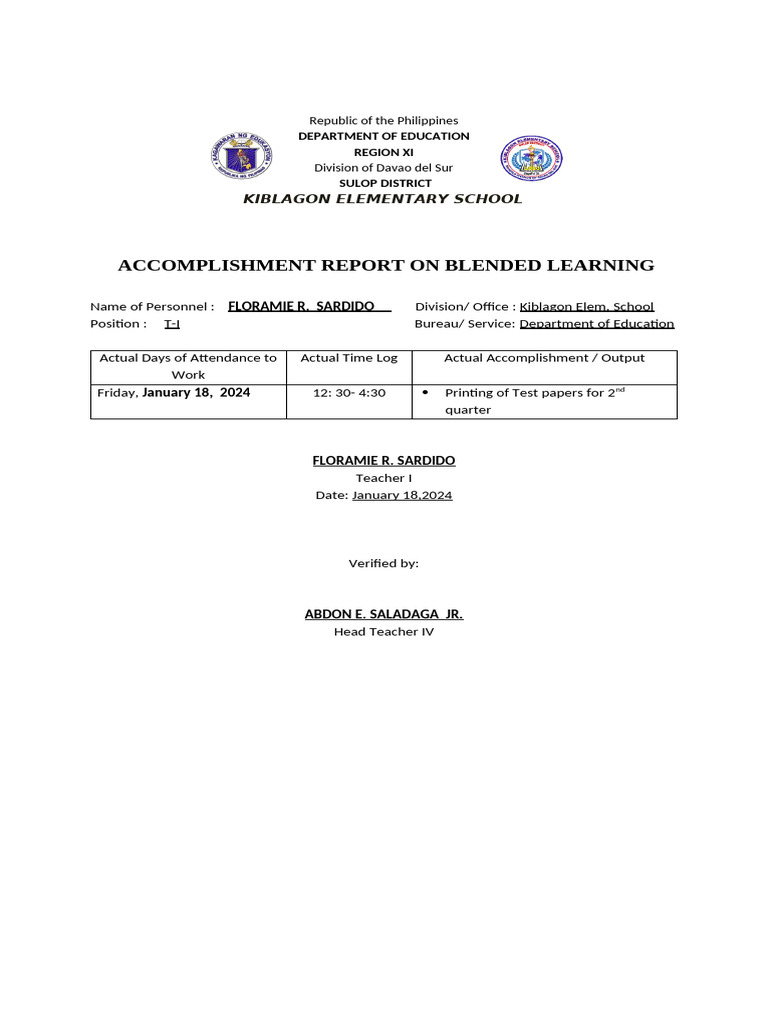Accomplishment Report: Blended Learning | PDF | Government Related ...