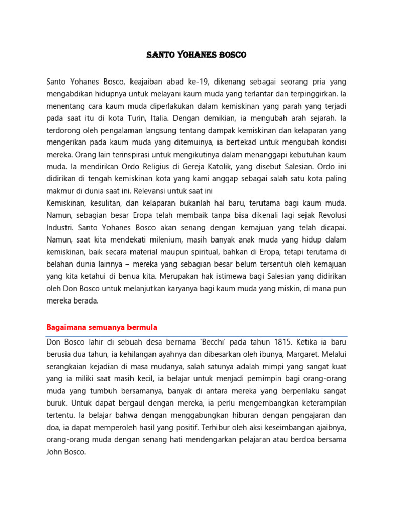 Santo Yohanes Bosco | PDF